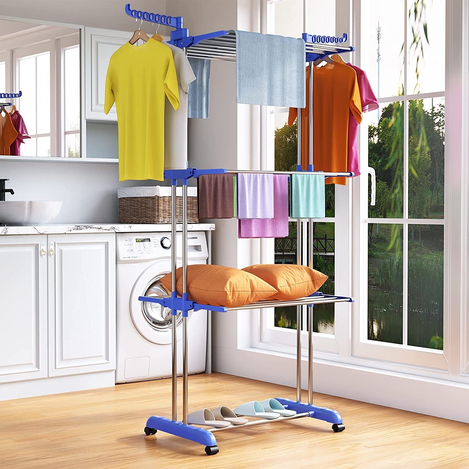 Folding Indoor / Outdoor Metal Clothes Laundry Hanging Drying Rack ...