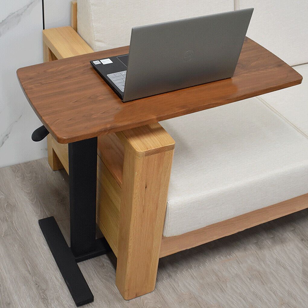Wooden Height Adjustable Slide Under Couch Laptop Dining Side Table ...